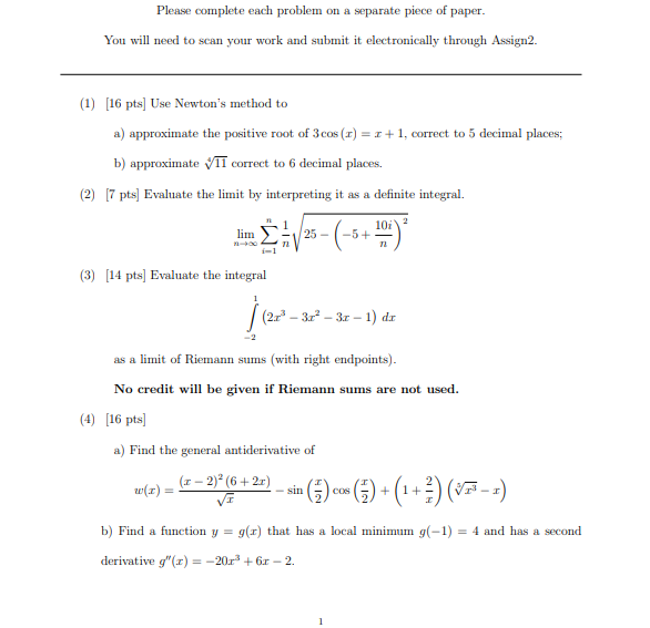 Solved Please complete each problem on a separate piece of | Chegg.com