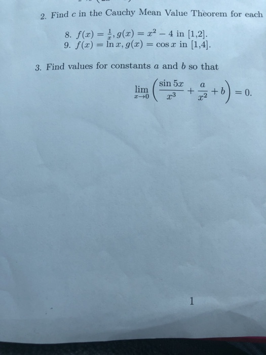 Solved 2. Find c in the Cauchy Mean Value Theorem for each | Chegg.com