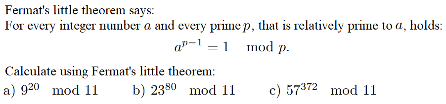 Solved Fermat's little theorem says: For every integer | Chegg.com
