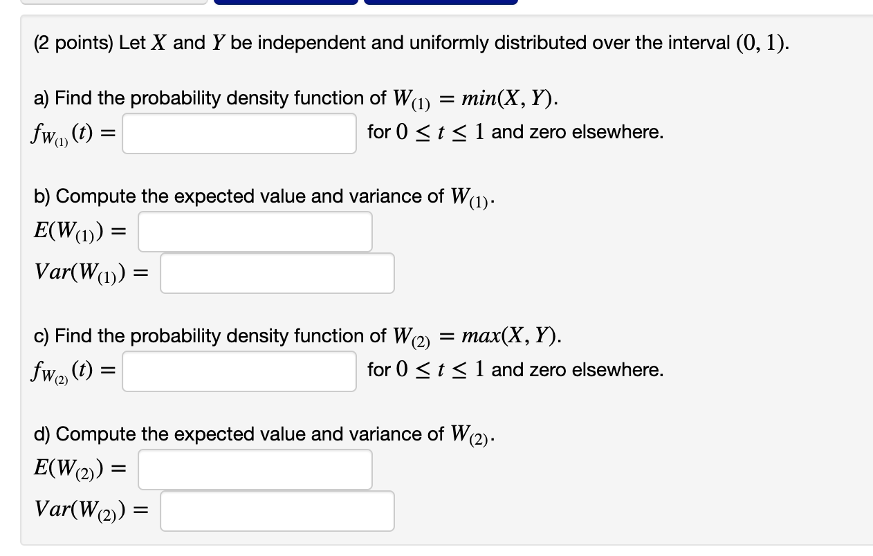Solved (2 points) Let X and Y be independent and uniformly | Chegg.com