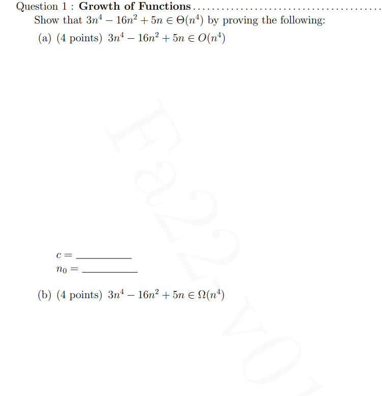 Solved Question 1: Growth of Functions Show that | Chegg.com