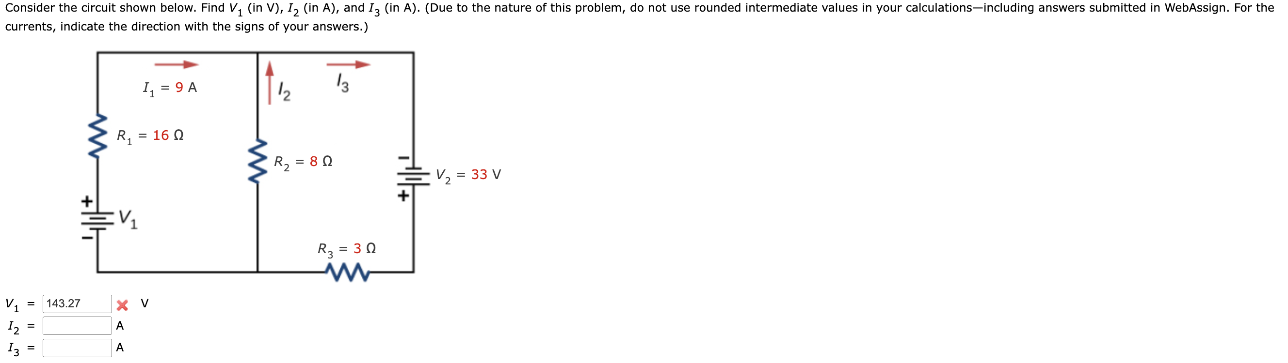Solved \begin{tabular}{ll} V1=143.27 & \multirow{2}{*}{V} \\ | Chegg.com