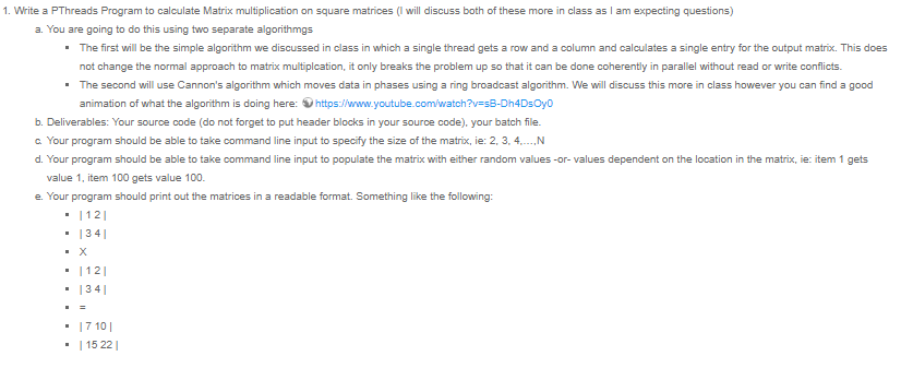 1. Write a PThreads Program to calculate Matrix | Chegg.com