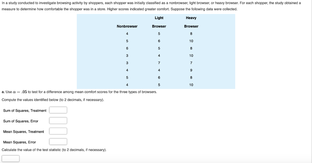 Solved In a study conducted to investigate browsing activity | Chegg.com