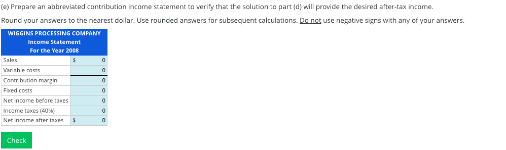Solved (e) Prepare an abbreviated contribution income | Chegg.com