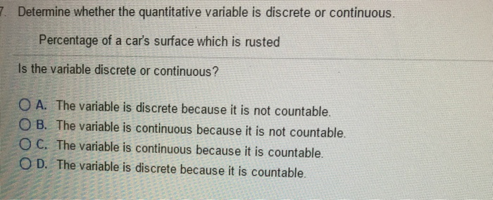 Solved Determine whether the quantitative variable is | Chegg.com