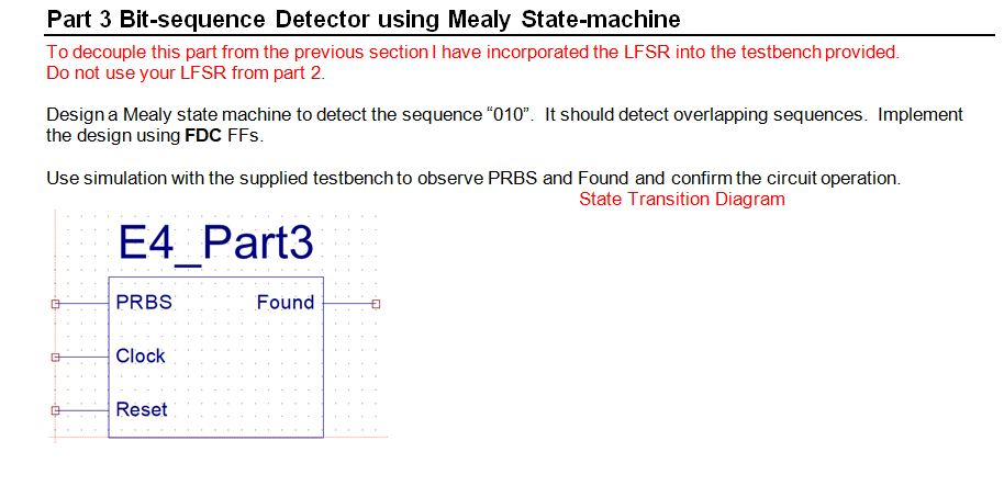 Part 3 Bit-sequence Detector using Mealy | Chegg.com