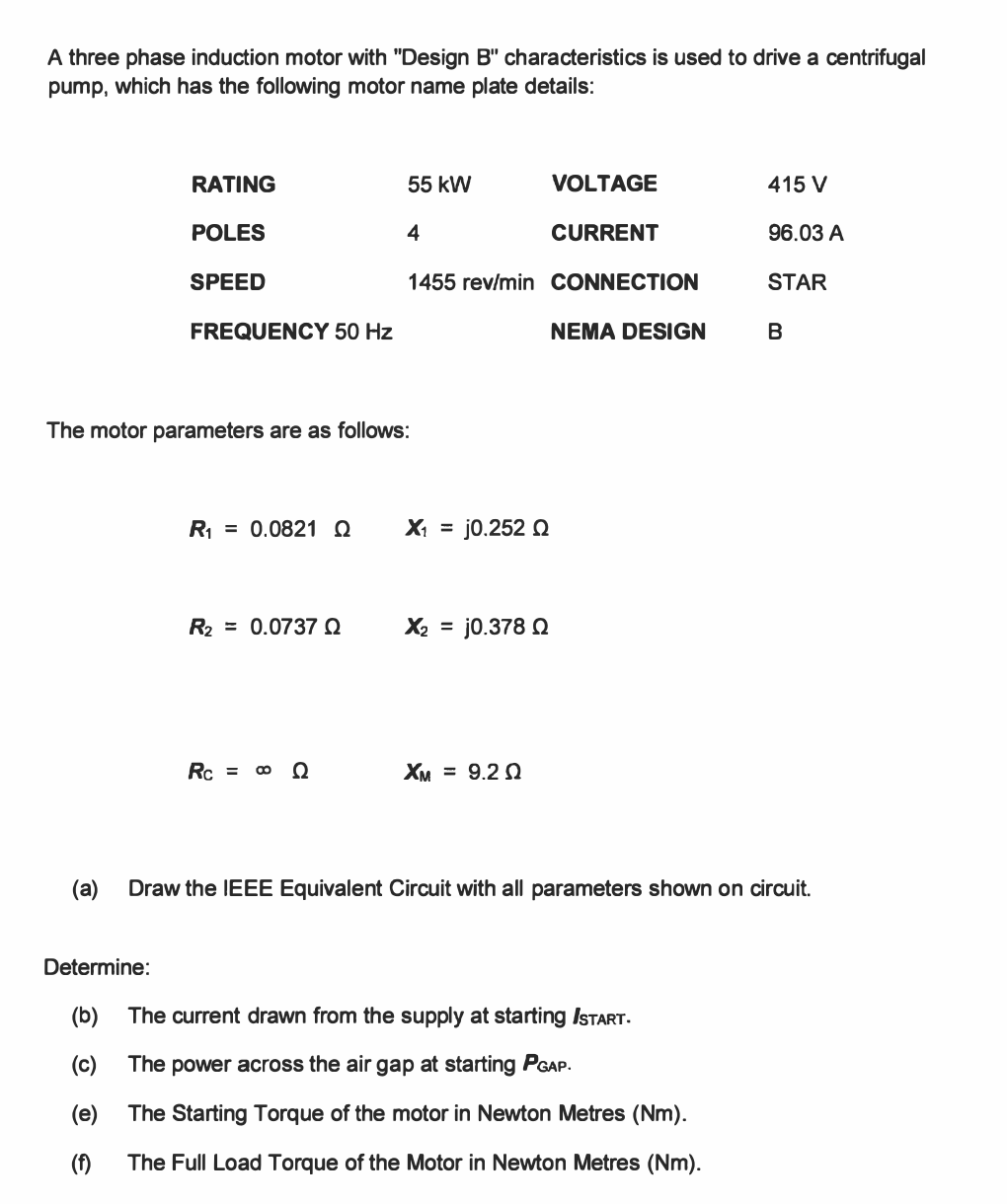 Solved A three phase induction motor with "Design B" | Chegg.com