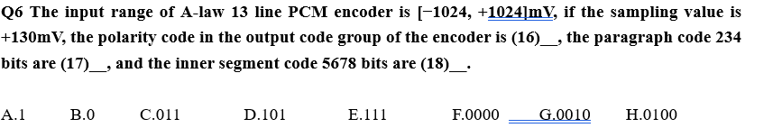 Solved Q6 The input range of A-law 13 line PCM encoder is | Chegg.com