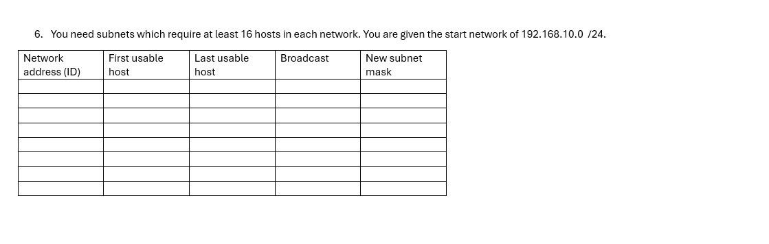 Solved by an EXPERT 6. ﻿You need subnets which require at least 16 ﻿hosts | Chegg.com