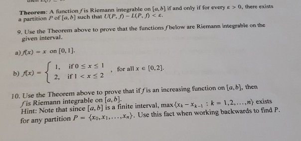 Solved Theorem: A function fis Riemann integrable on [a,b] | Chegg.com