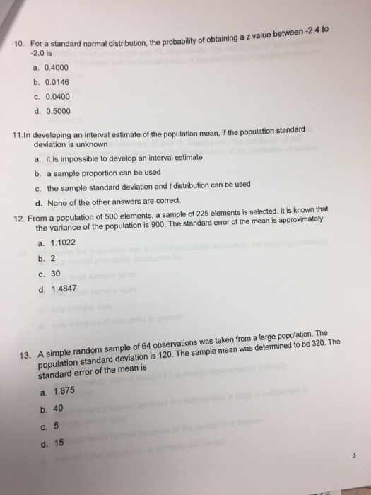 Solved 10. For a standard normal distribution, the | Chegg.com