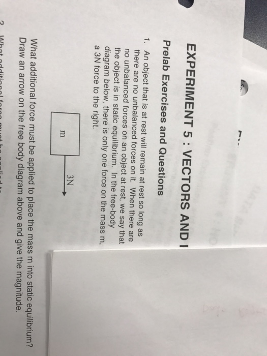 Solved Experiment 5 Vectors And Prelab Exercises And