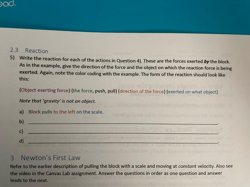 Solved 5) Write the reaction for each of the actions in | Chegg.com
