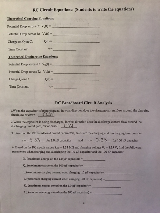 Solved LABORATORY- RC CIRCUITS PHYSICS 212, SUMMER 2014 | Chegg.com