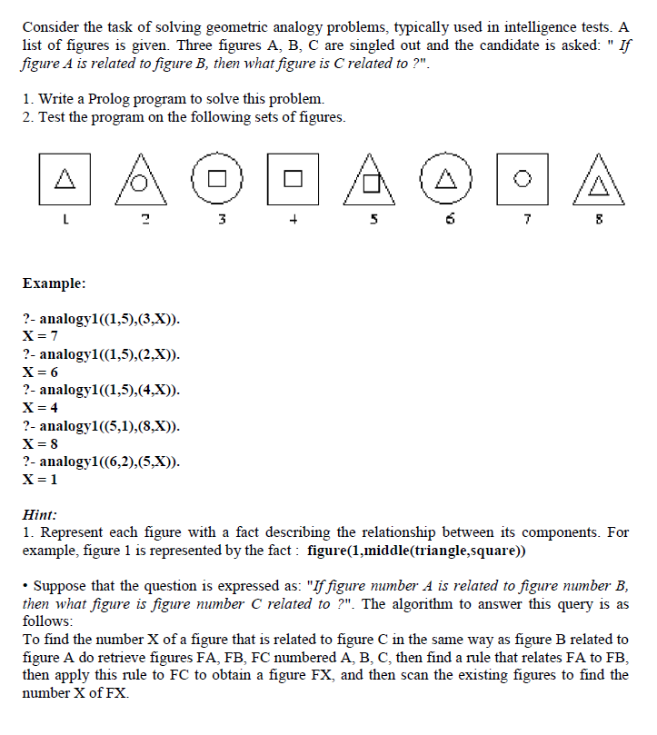 Consider the task of solving geometric analogy | Chegg.com