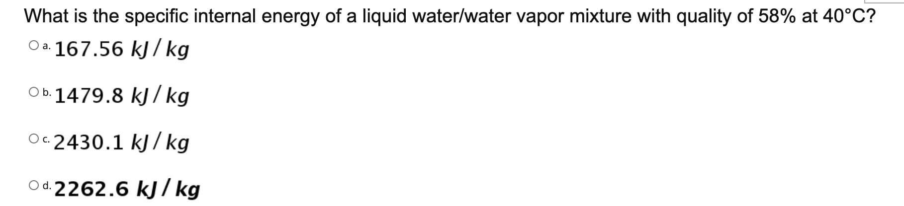 Solved What is the specific internal energy of a liquid | Chegg.com