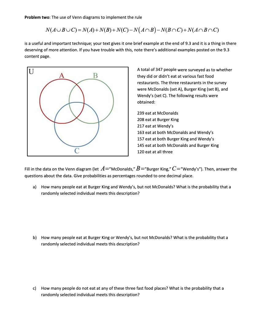 Solved Problem two: The use of Venn diagrams to implement | Chegg.com