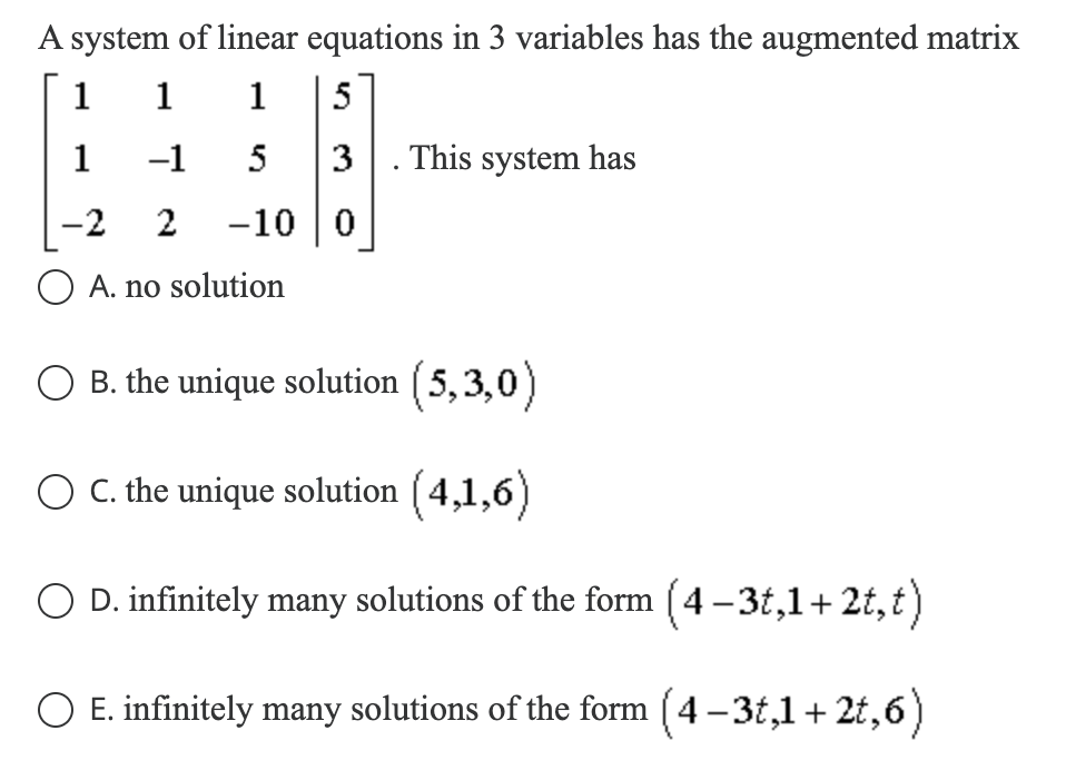 Solved A system of linear equations in 3 ﻿variables has the | Chegg.com