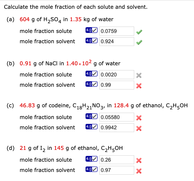 Solved Calculate the mole fraction of each solute and | Chegg.com