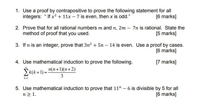 Solved 1. Use a proof by contrapositive to prove the | Chegg.com