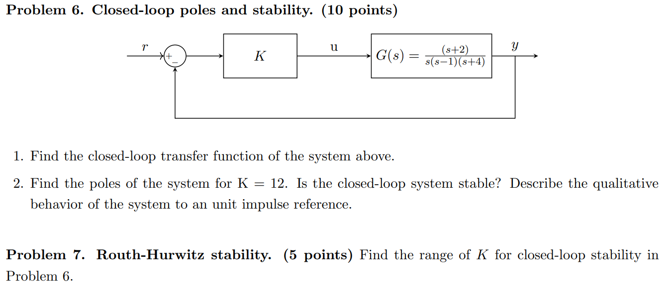 Solved Problem 6. Closed-loop poles and stability. (10 | Chegg.com