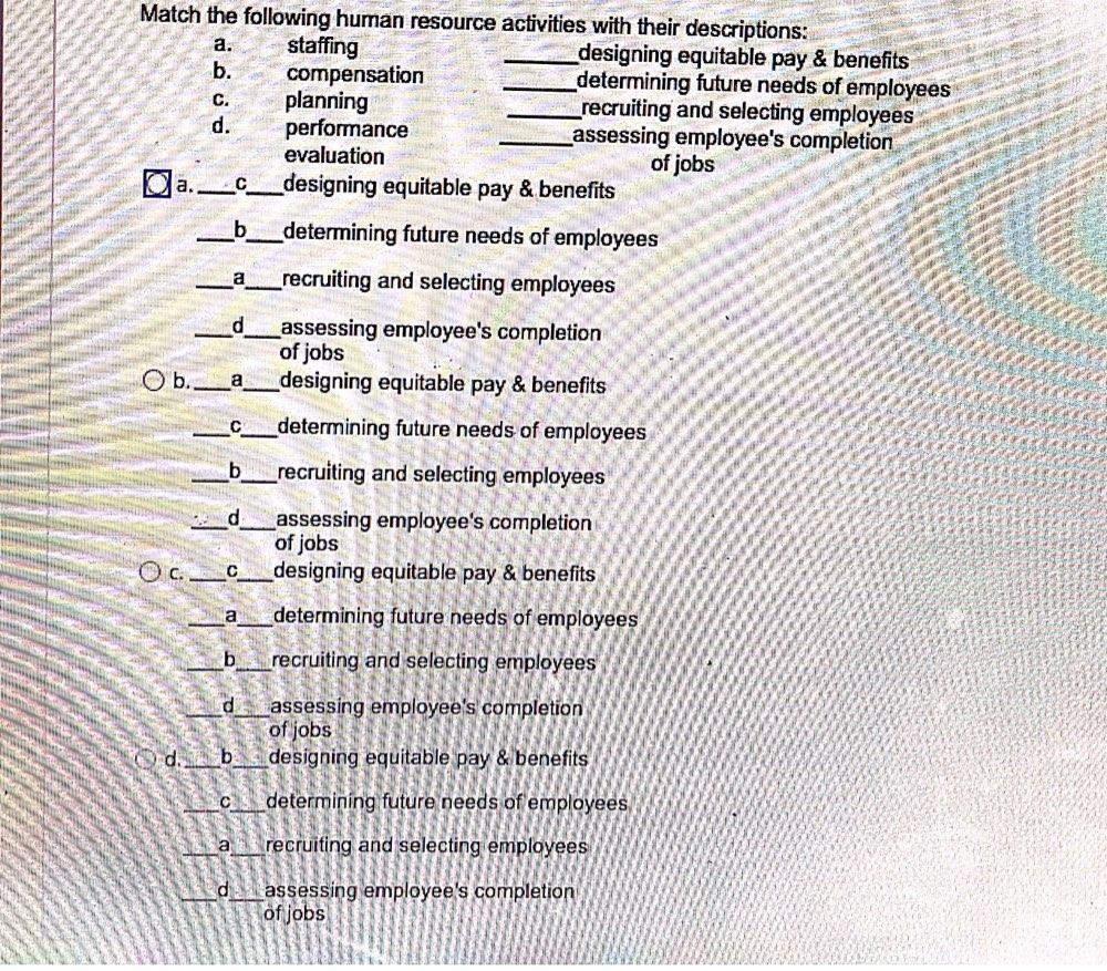 Solved Match the following human resource activities with | Chegg.com