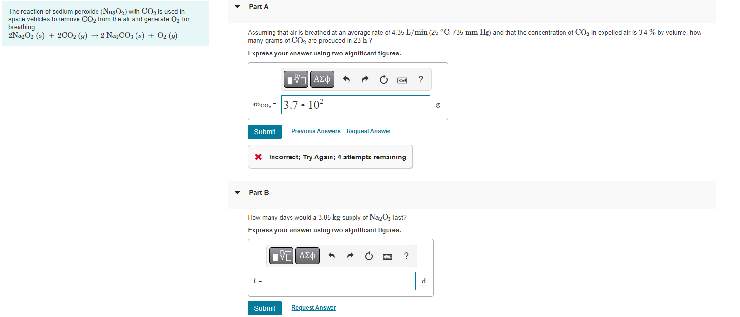 Solved The reaction of sodium peroxide (Na2O2) with CO2 is | Chegg.com