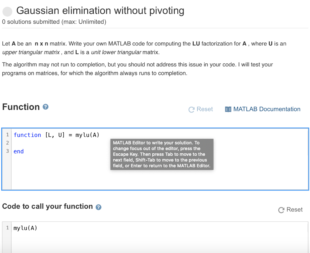 Solved Gaussian elimination without pivoting O solutions | Chegg.com