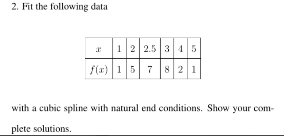 Solved 2. Fit the following data T 1 2 2.5 345 f(x) 15 7 8 | Chegg.com