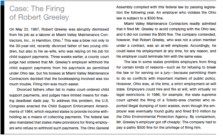 Solved Case: The Firing of Robert Greeley On May 22, 1987, | Chegg.com