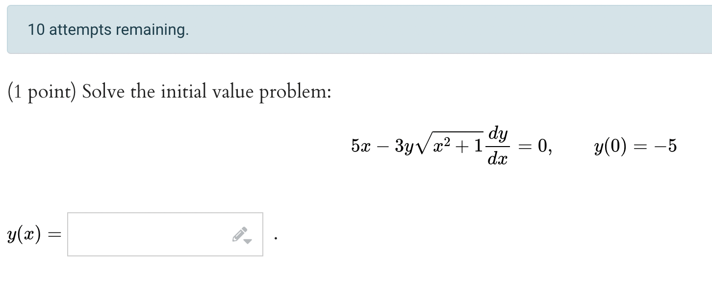 Solved (1 point) Solve the initial value problem: | Chegg.com