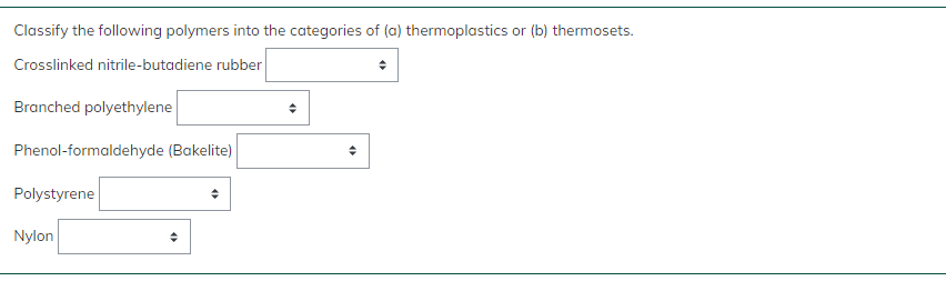 Solved Classify the following polymers into the categories | Chegg.com
