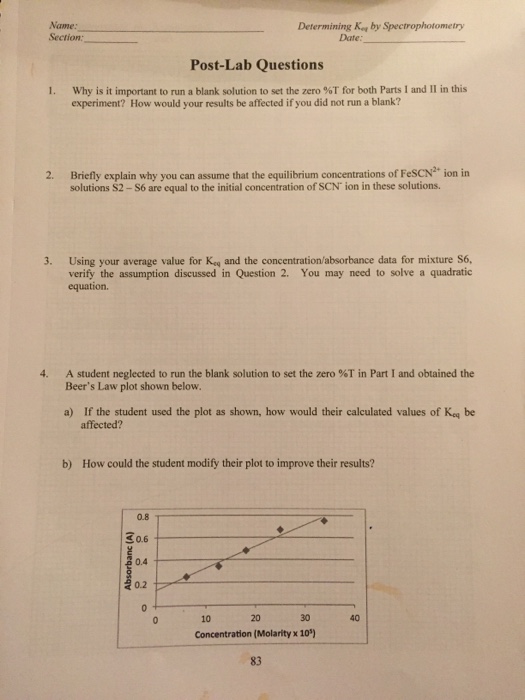 Solved Name Section: omet Date: Post-Lab Questions Why is it | Chegg.com