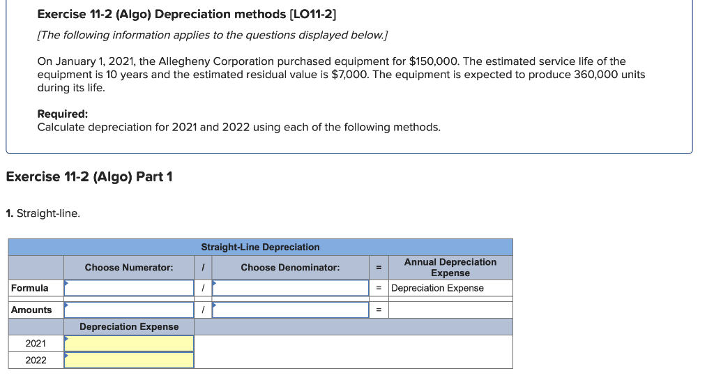 Solved Exercise 11-2 (Algo) Depreciation methods [LO11-2] | Chegg.com