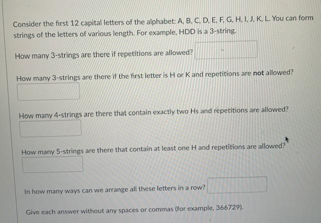 Solved Consider the first 12 capital letters of the | Chegg.com