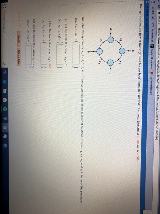 Solved The figure shows traffic flow... linear algebra | Chegg.com