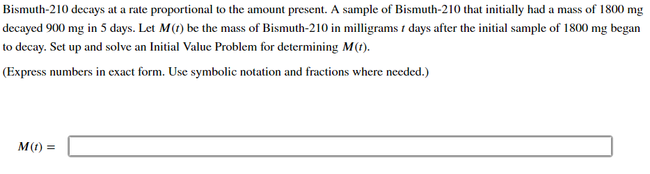 Solved Bismuth-210 decays at a rate proportional to the | Chegg.com