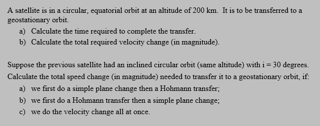Solved A satellite is in a circular, equatorial orbit at an | Chegg.com