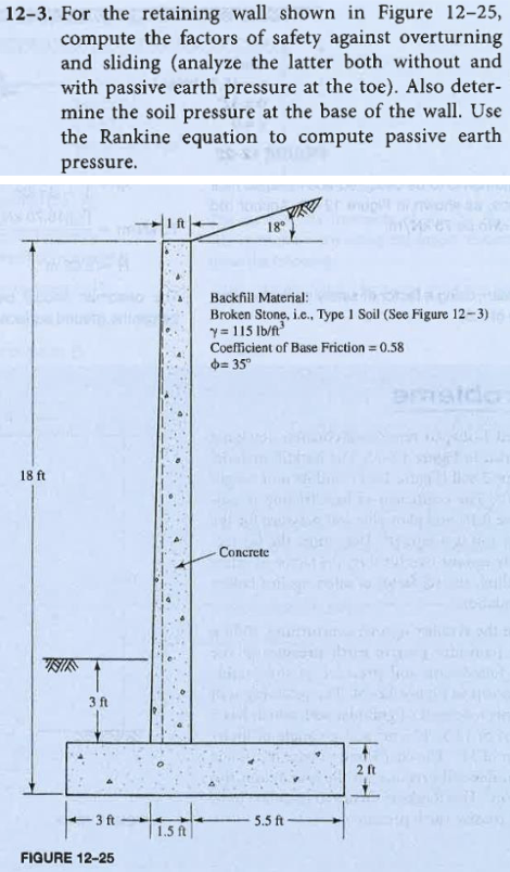 Solved 12-3. For the retaining wall shown in Figure 12−25, | Chegg.com