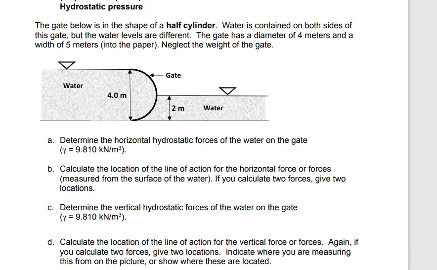 Solved Hydrostatic pressure The gate below is in the shape | Chegg.com