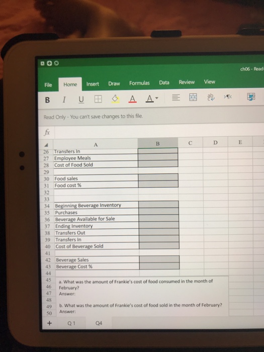 Solved ch06- Read File Home Insert Draw Formulas Data Review | Chegg.com