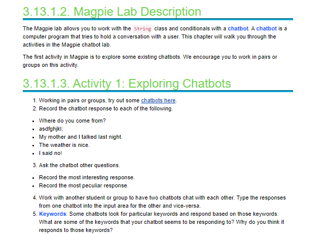 3.13.1. Magpie ChatBot Lab 3.13.1.1. Lab Requirement | Chegg.com