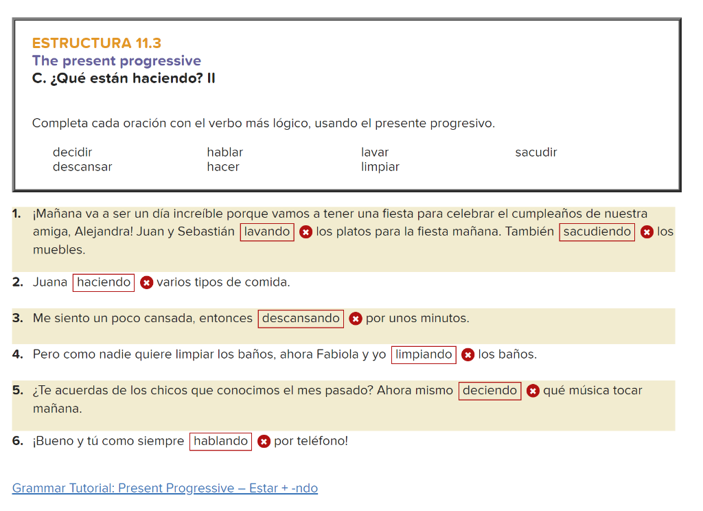 The present progressive- ¿Qué están haciendo? II | Chegg.com