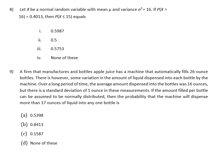 Solved 8) Let X be a normal random variable with mean u and | Chegg.com