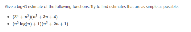 Solved Give a big-O estimate of the following functions. Try | Chegg.com