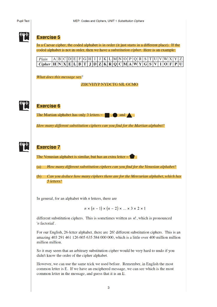 Solved Pupil Text MEP: Codes and Ciphers, UNIT 1 | Chegg.com