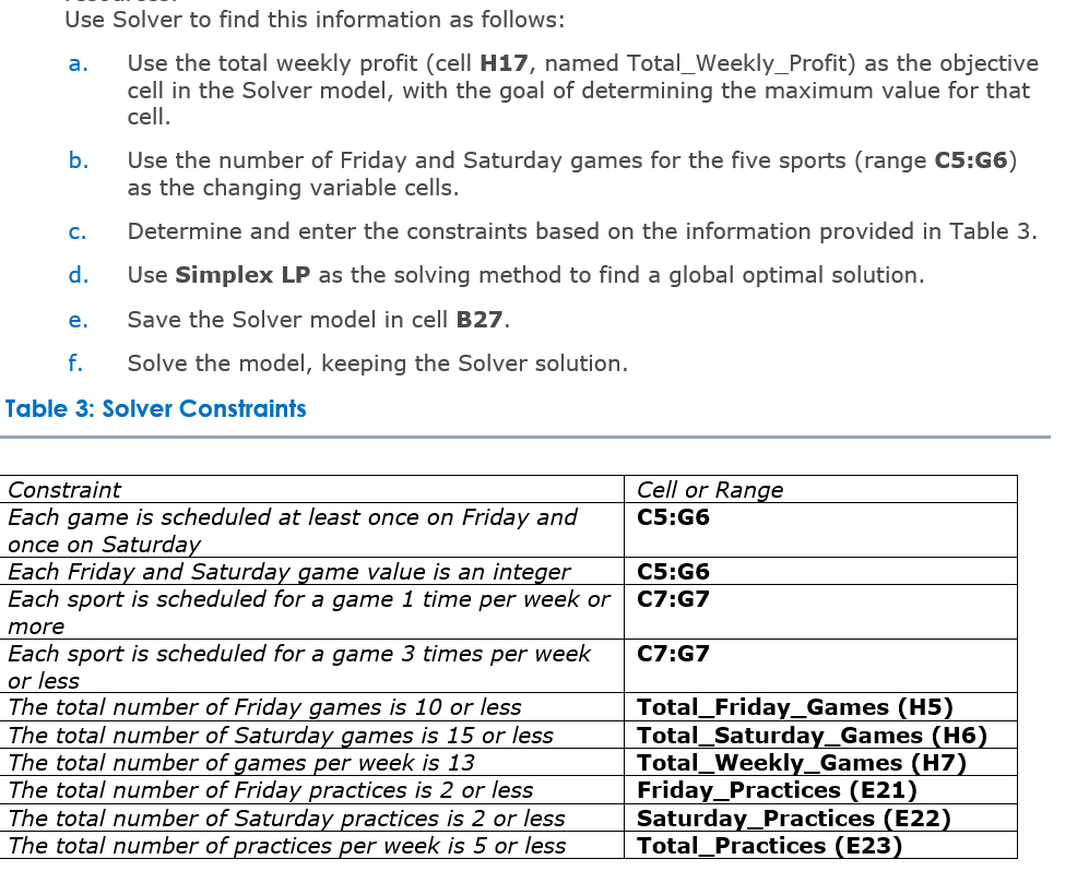 Solved Use Solver to find this information as follows: a. | Chegg.com