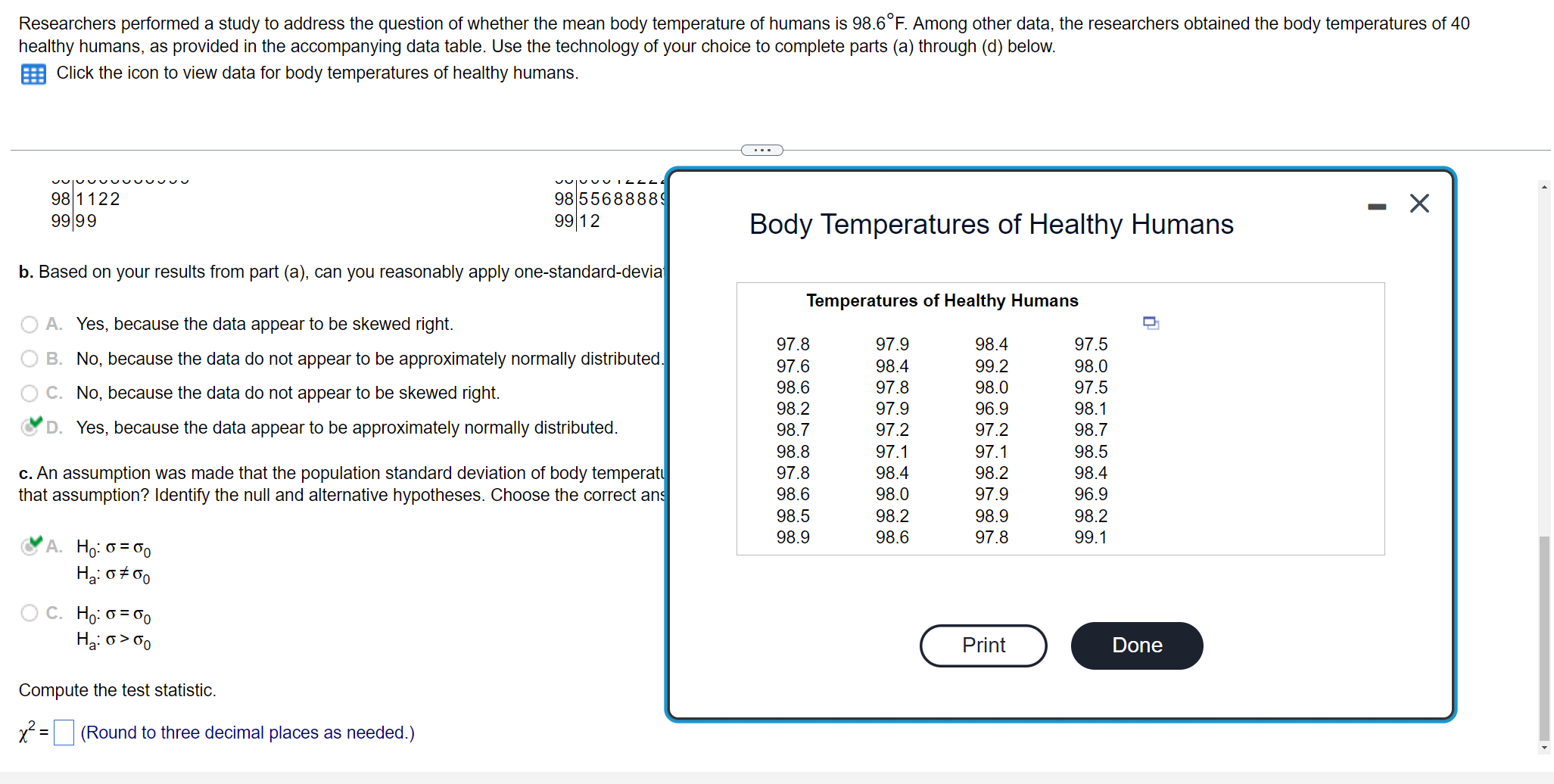 Solved c. An assumption was made that the population | Chegg.com