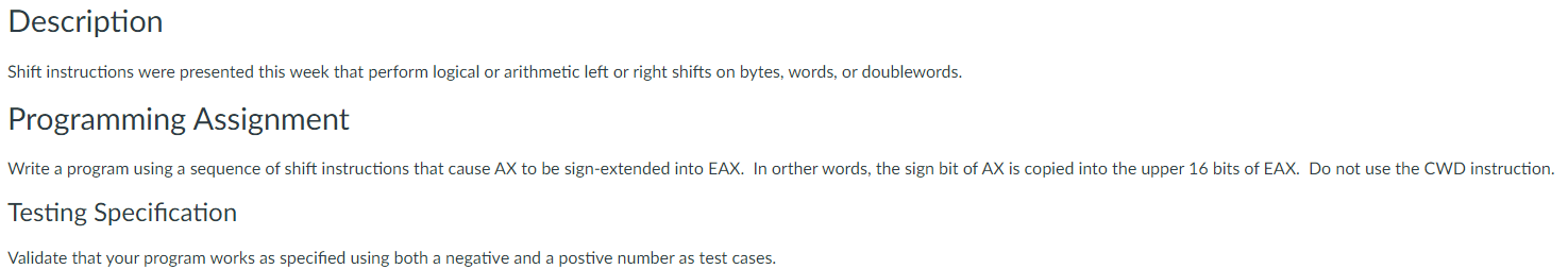 Solved Description Shift instructions were presented this | Chegg.com